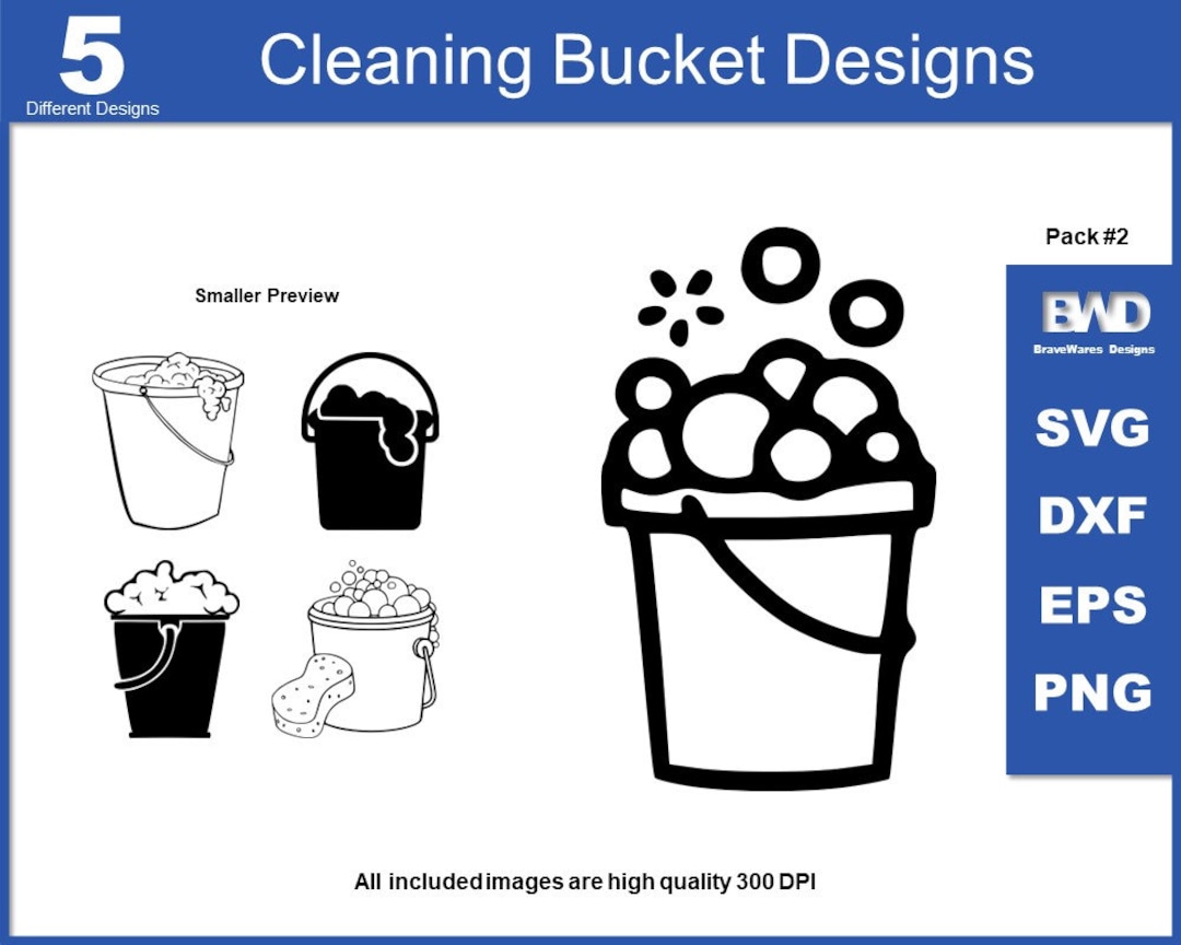 5 Original Cleaning Bucket & Soapy Water Bubbles Clip-art SVG, DXF, PNG ...