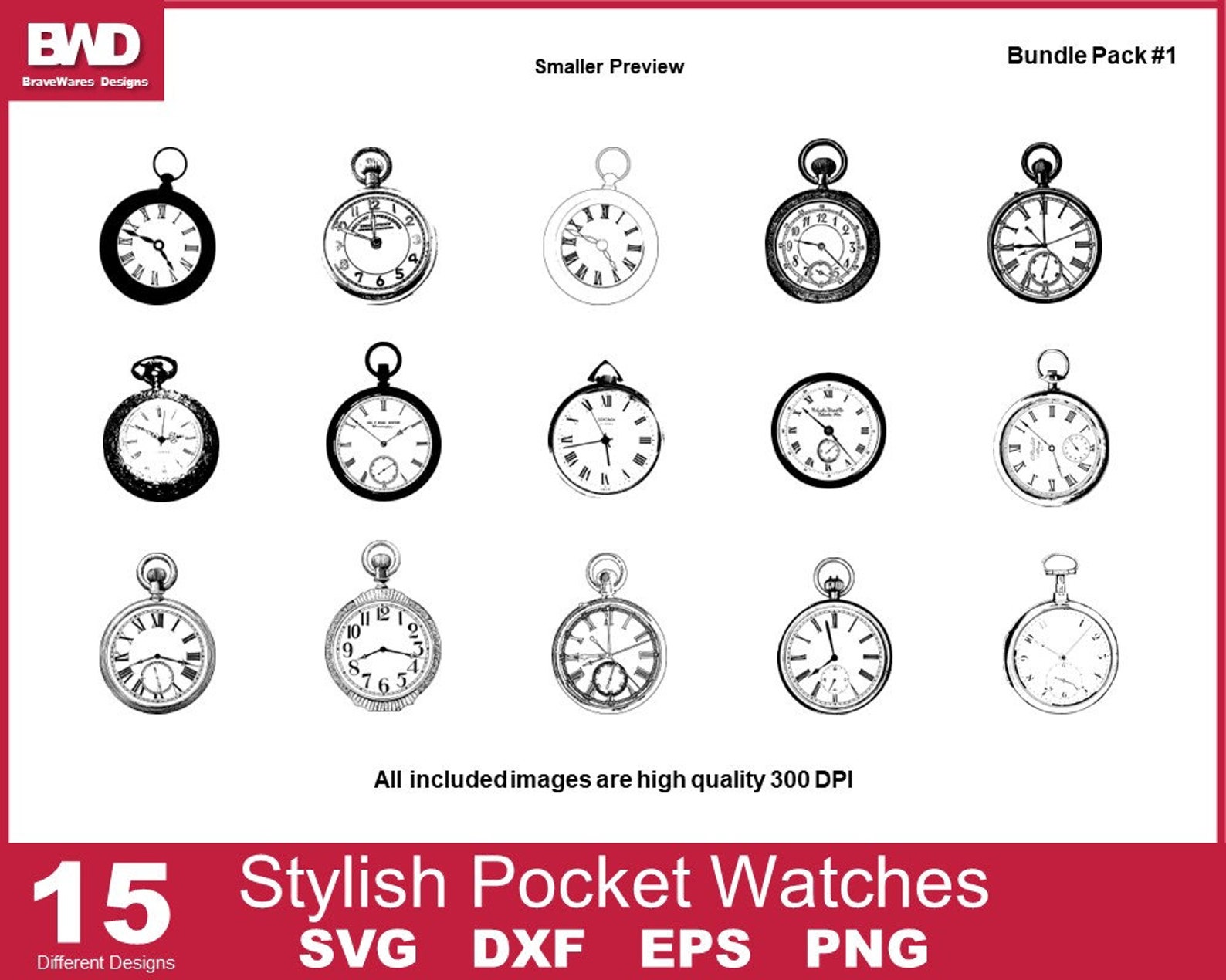 15 Original Pocket Watch Designs SVG, DXF, PNG, Cut File for Cricut ...