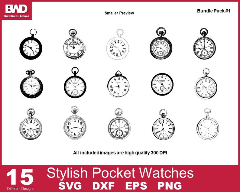 15 Original Pocket Watch Designs SVG, DXF, PNG, Cut File for Cricut ...