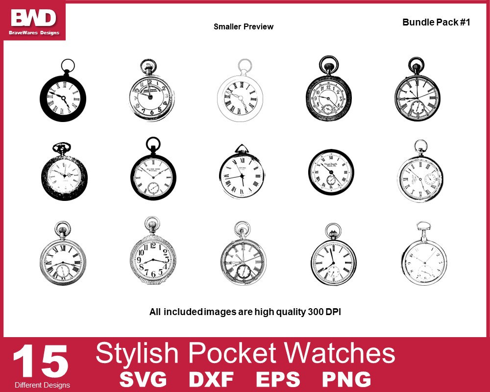 15 Original Pocket Watch Designs SVG, DXF, PNG, Cut File for Cricut ...