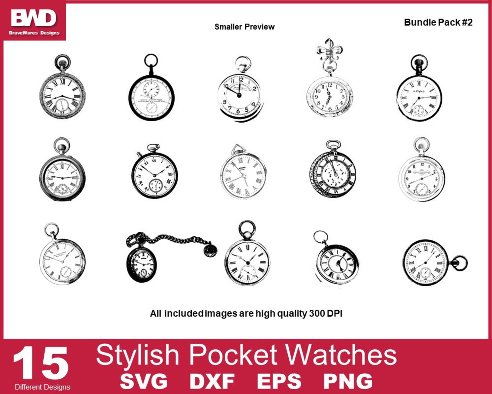 15 Original Pocket Watch Designs SVG, DXF, PNG, Cut File for Cricut ...