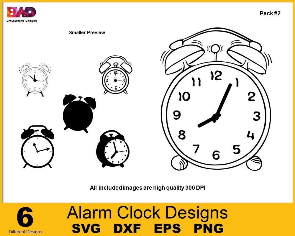 6 Original Alarm Clock Designs SVG, DXF, PNG, Cut File for Cricut ...