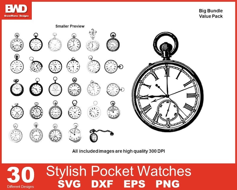 30 Original Pocket Watch Designs SVG, DXF, PNG, Cut File for Cricut ...