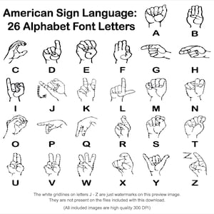 American Sign Language Alphabet Font SVG, PNG, Hand Gesture Font, ASL ...