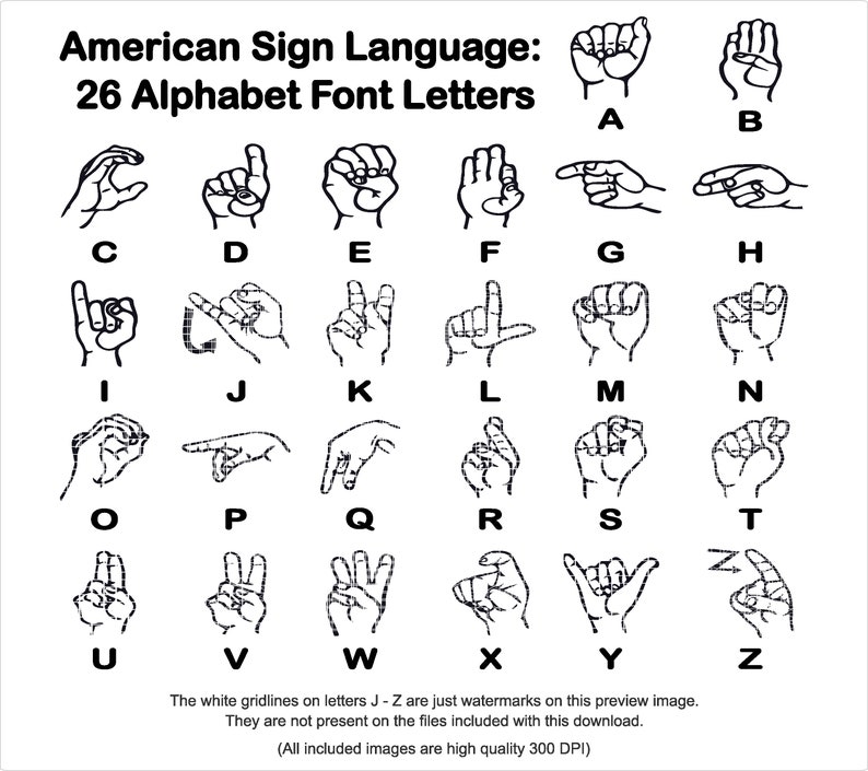 American Sign Language Alphabet Font SVG, PNG, Hand Gesture Font, ASL ...