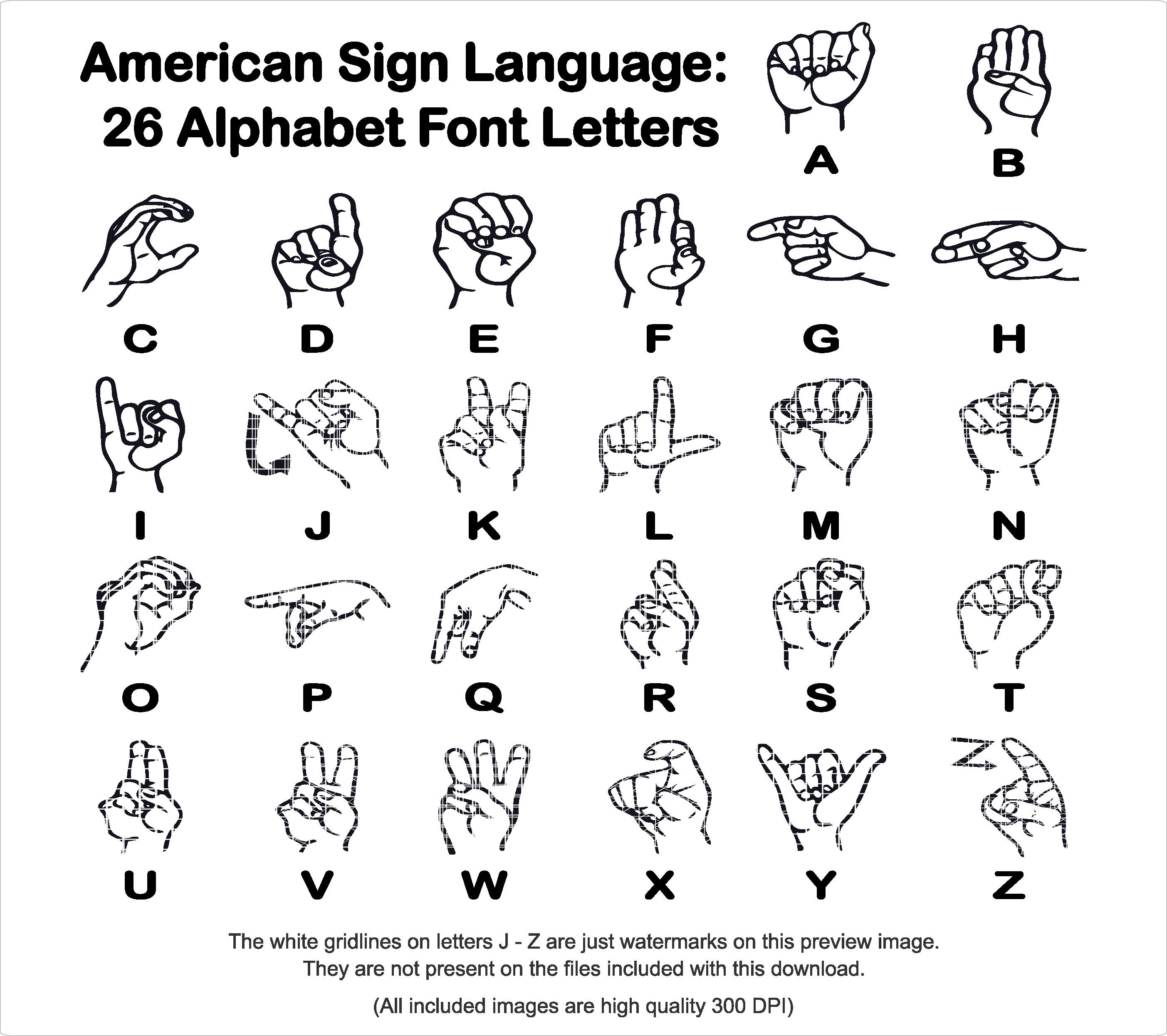 American Sign Language Alphabet Font SVG, PNG, Hand Gesture Font, ASL ...