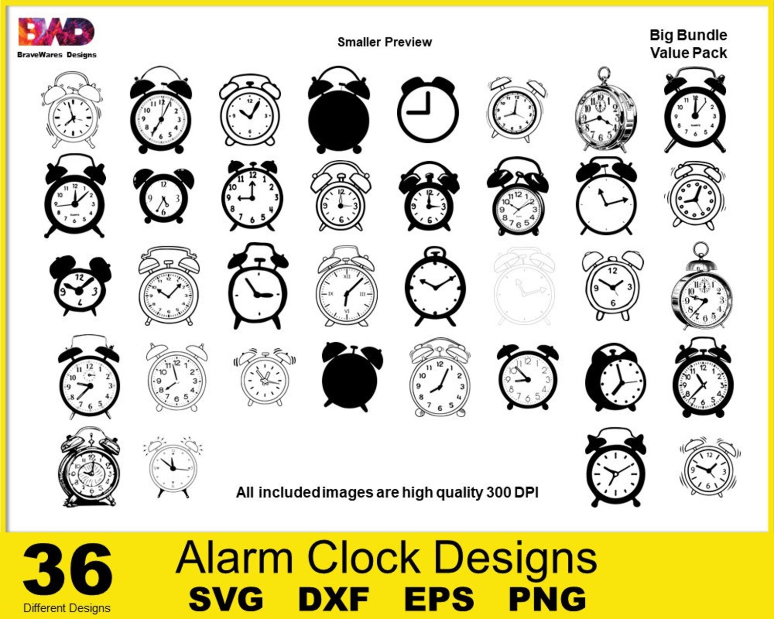 36 Original Alarm Clock Designs SVG, DXF, PNG, Cut File for Cricut ...