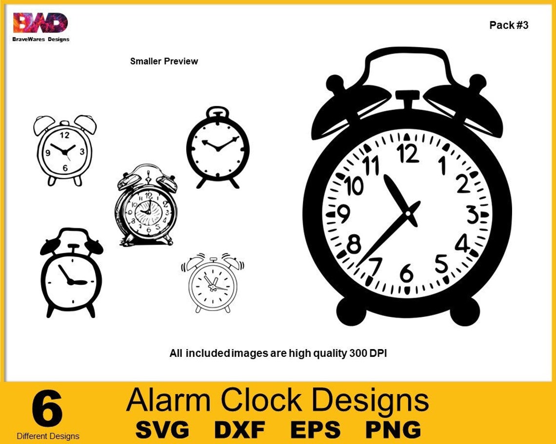 6 Original Alarm Clock Designs SVG, DXF, PNG, Cut File for Cricut ...