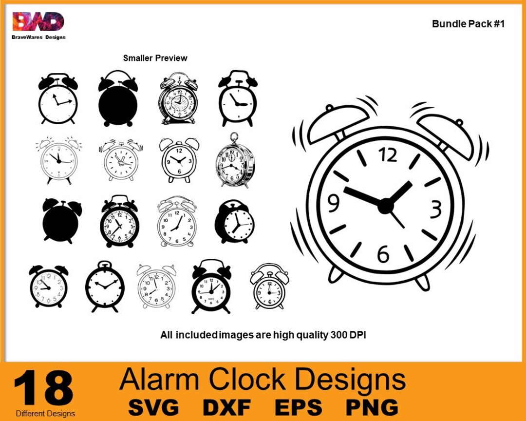 18 Original Alarm Clock Designs SVG, DXF, PNG, Cut File for Cricut ...