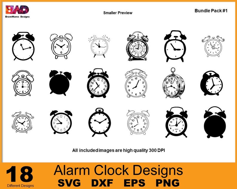 18 Original Alarm Clock Designs SVG, DXF, PNG, Cut File for Cricut ...