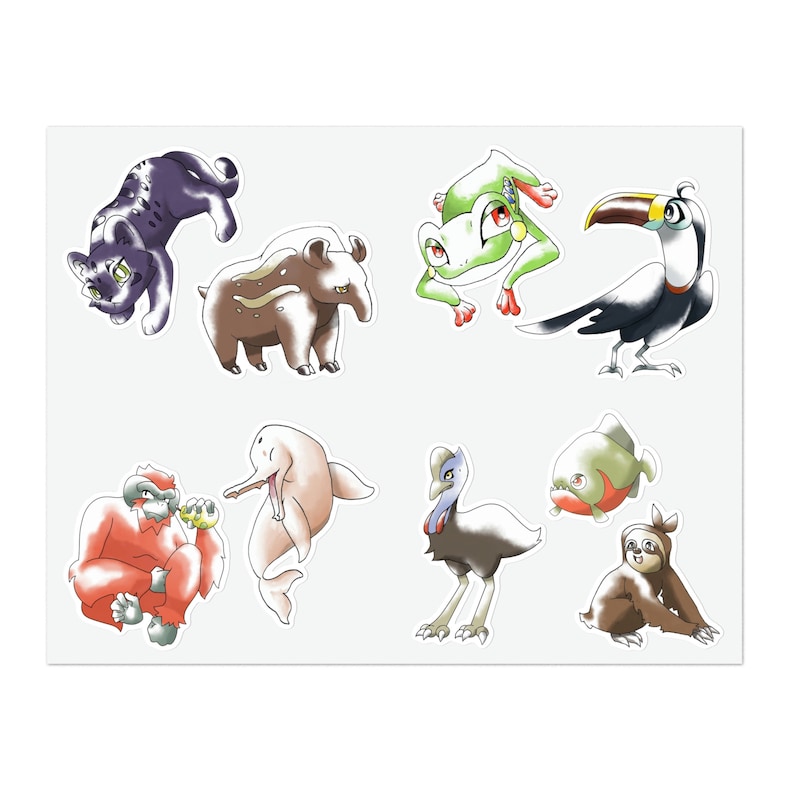 Animaldex Rainforest Sticker Sheet - Jaguar, Tapir, Tree Frog, Toucan ...