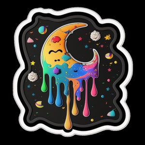 Cute Acid Trip Moon: Enchanting Galaxy Art Sticker Pack - Etsy