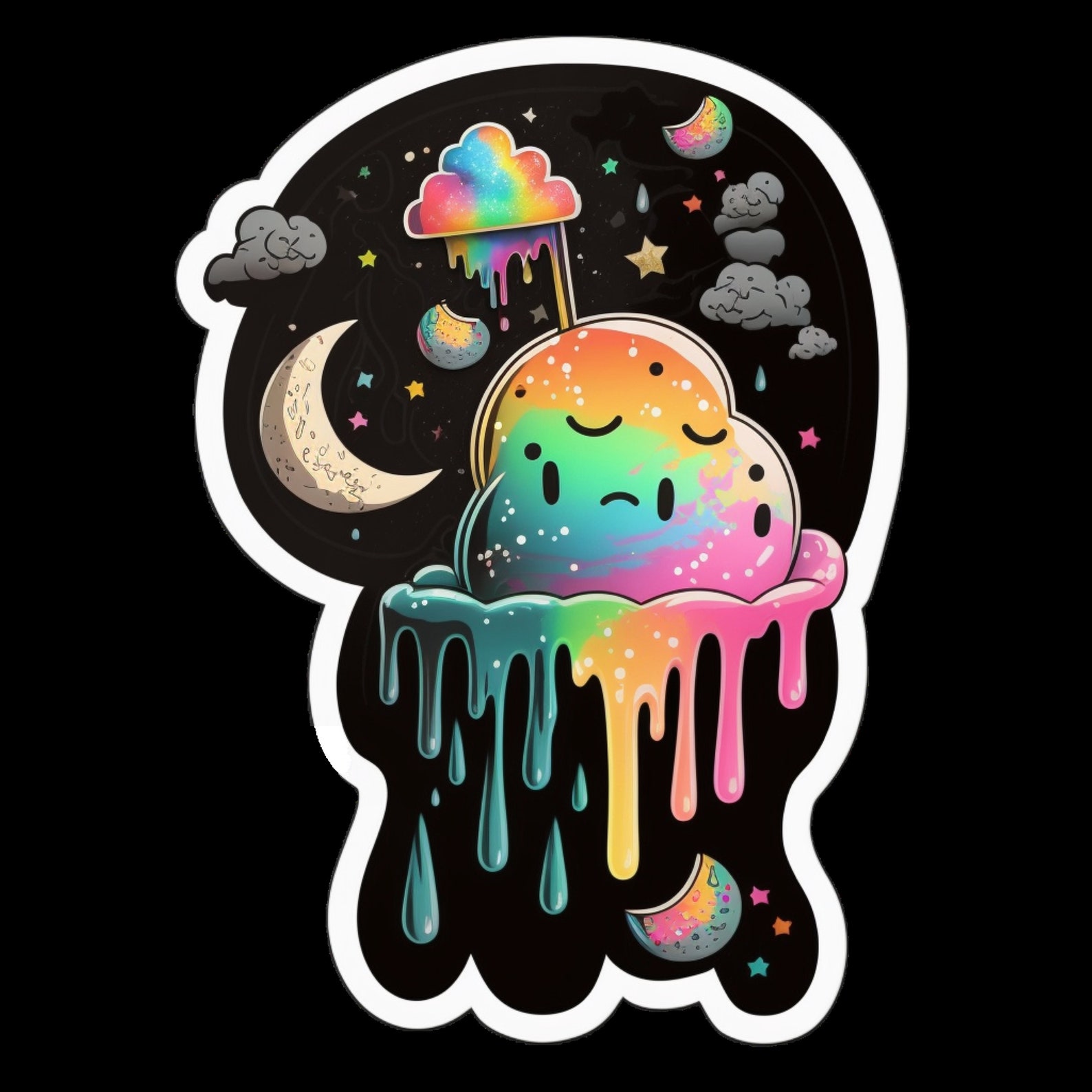 Cute Acid Trip Moon: Enchanting Galaxy Art Sticker Pack - Etsy