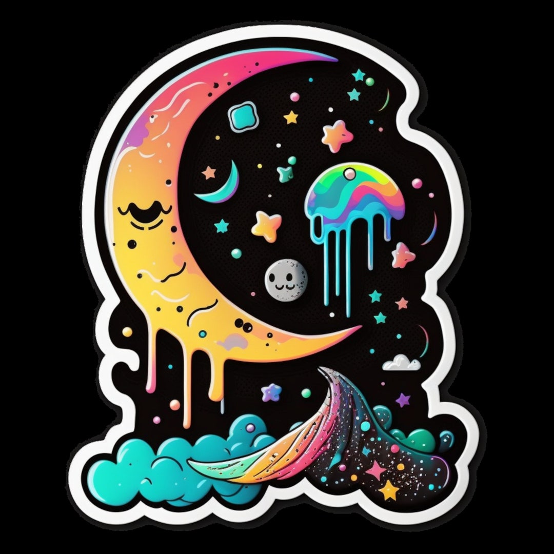 Cute Acid Trip Moon: Enchanting Galaxy Art Sticker Pack - Etsy