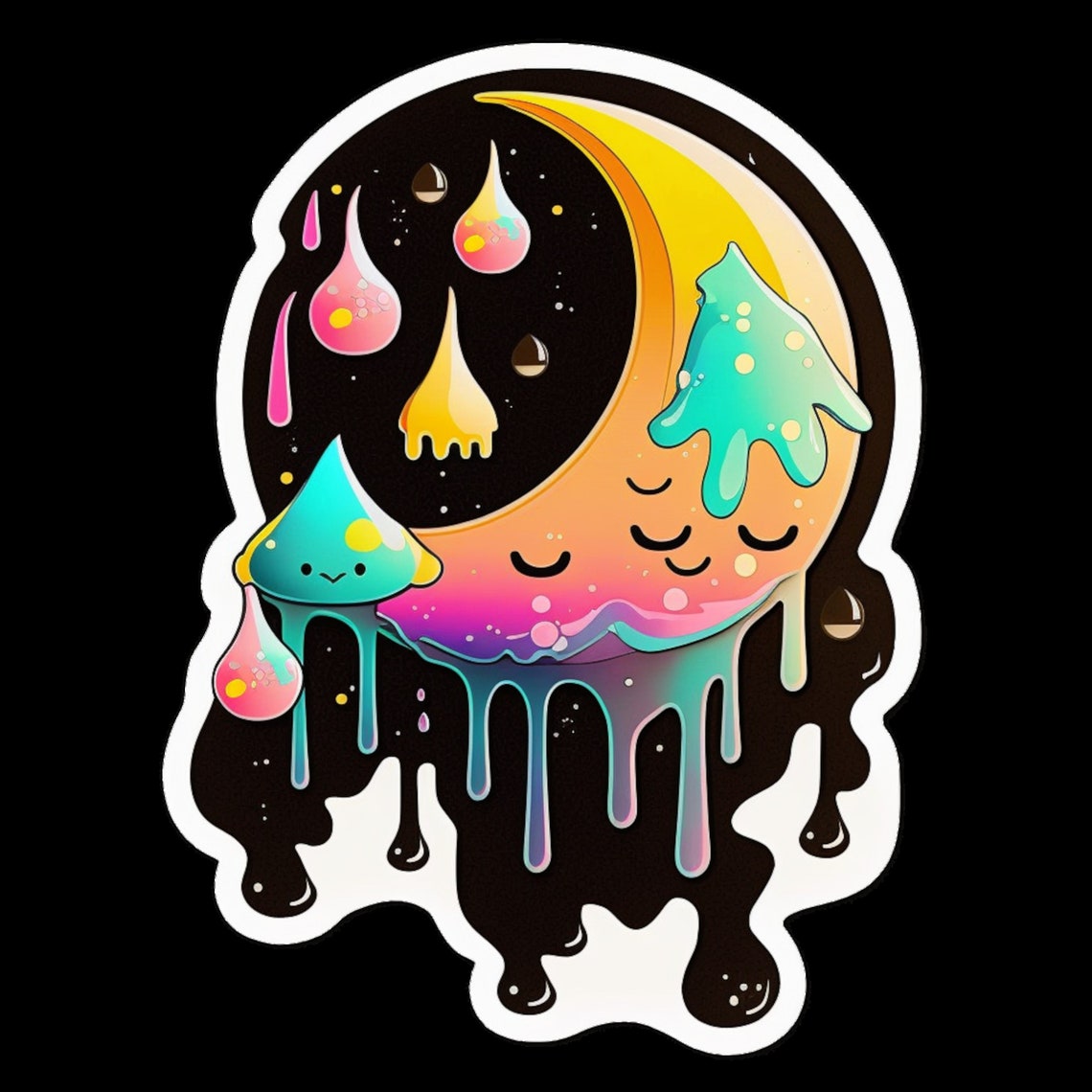 Cute Acid Trip Moon: Enchanting Galaxy Art Sticker Pack - Etsy