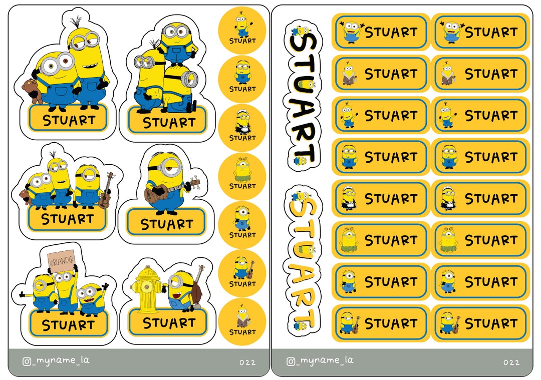 Waterproof Minions Kids Name Sticker / Label and Keychain, Personalized ...