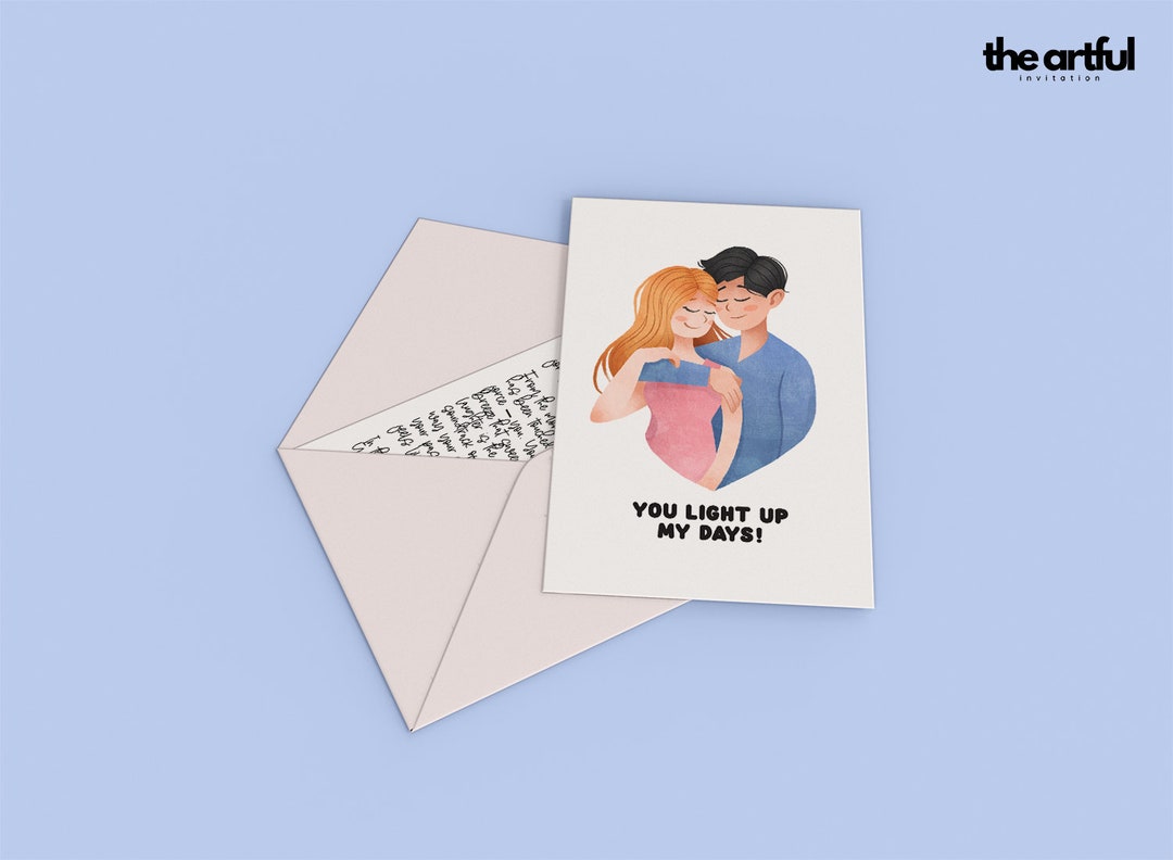 Printable Valentine's Day Couple Card you Light up My Days. Instant ...