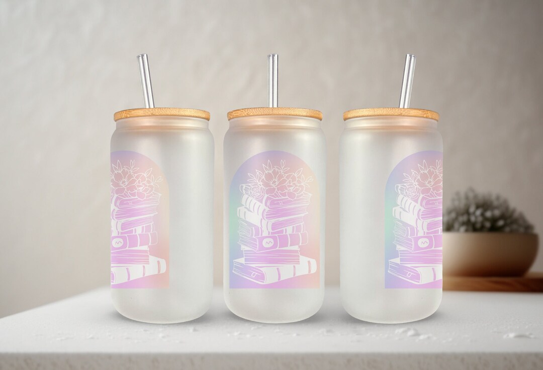 Iridescent Book Stack 16oz Frosted Glass Libby Cup Tumbler for Book ...