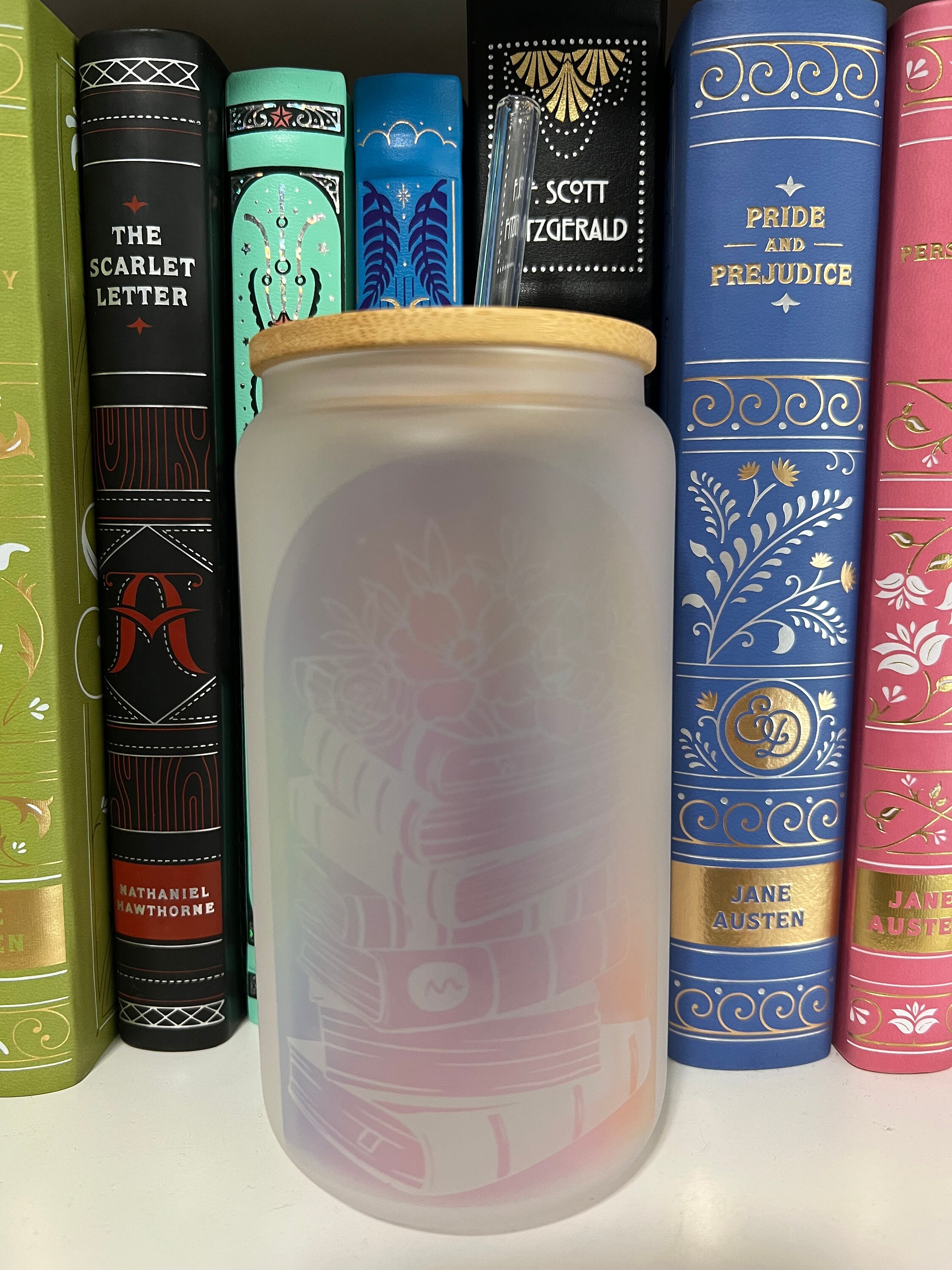 Iridescent Book Stack 16oz Frosted Glass Libby Cup Tumbler for Book ...