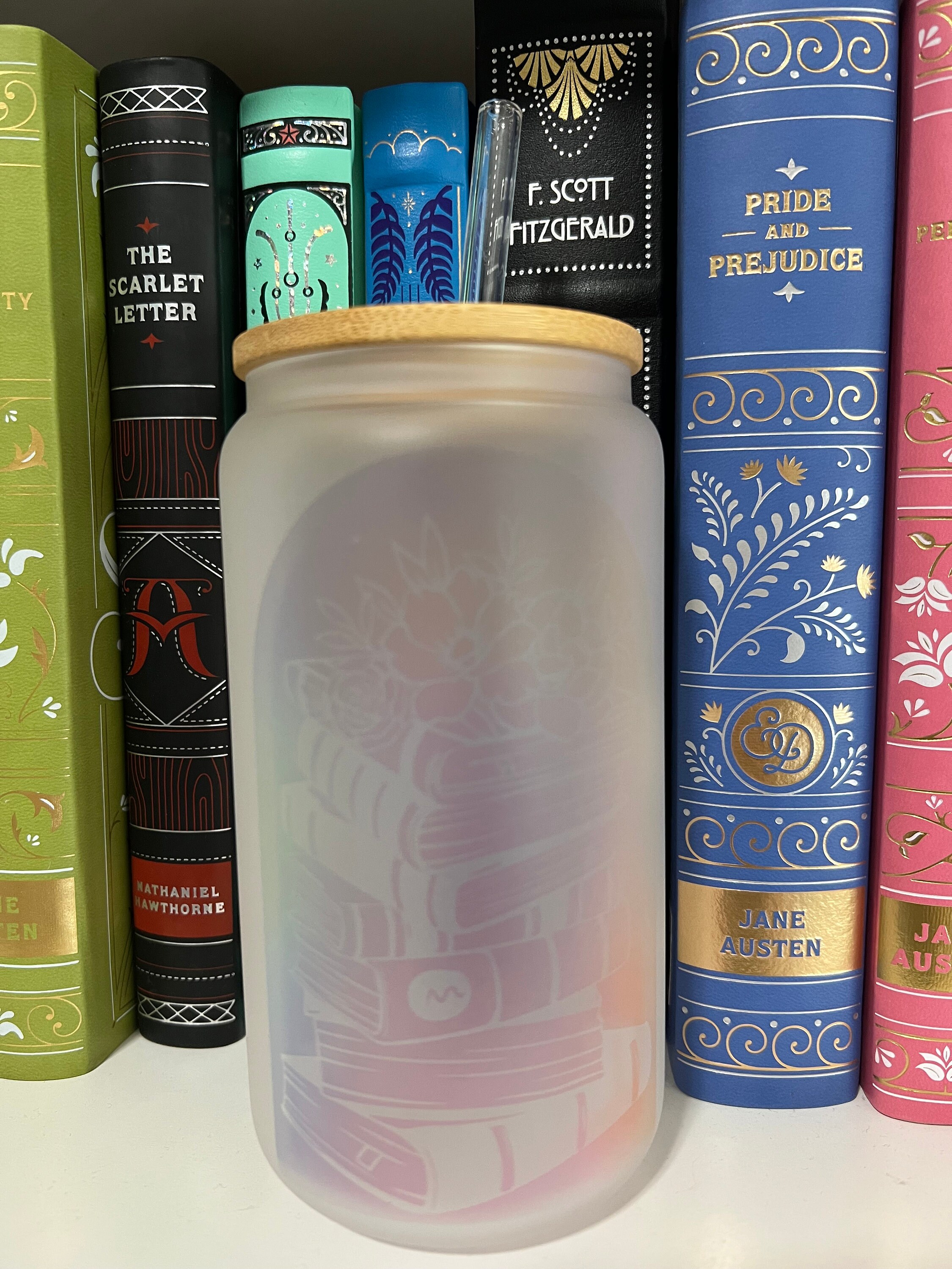 Iridescent Book Stack 16oz Frosted Glass Libby Cup Tumbler for Book ...