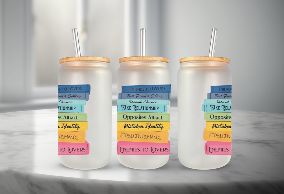 Romance Book Trope Stack 16oz Frosted Glass Libby Cup Tumbler for Book ...