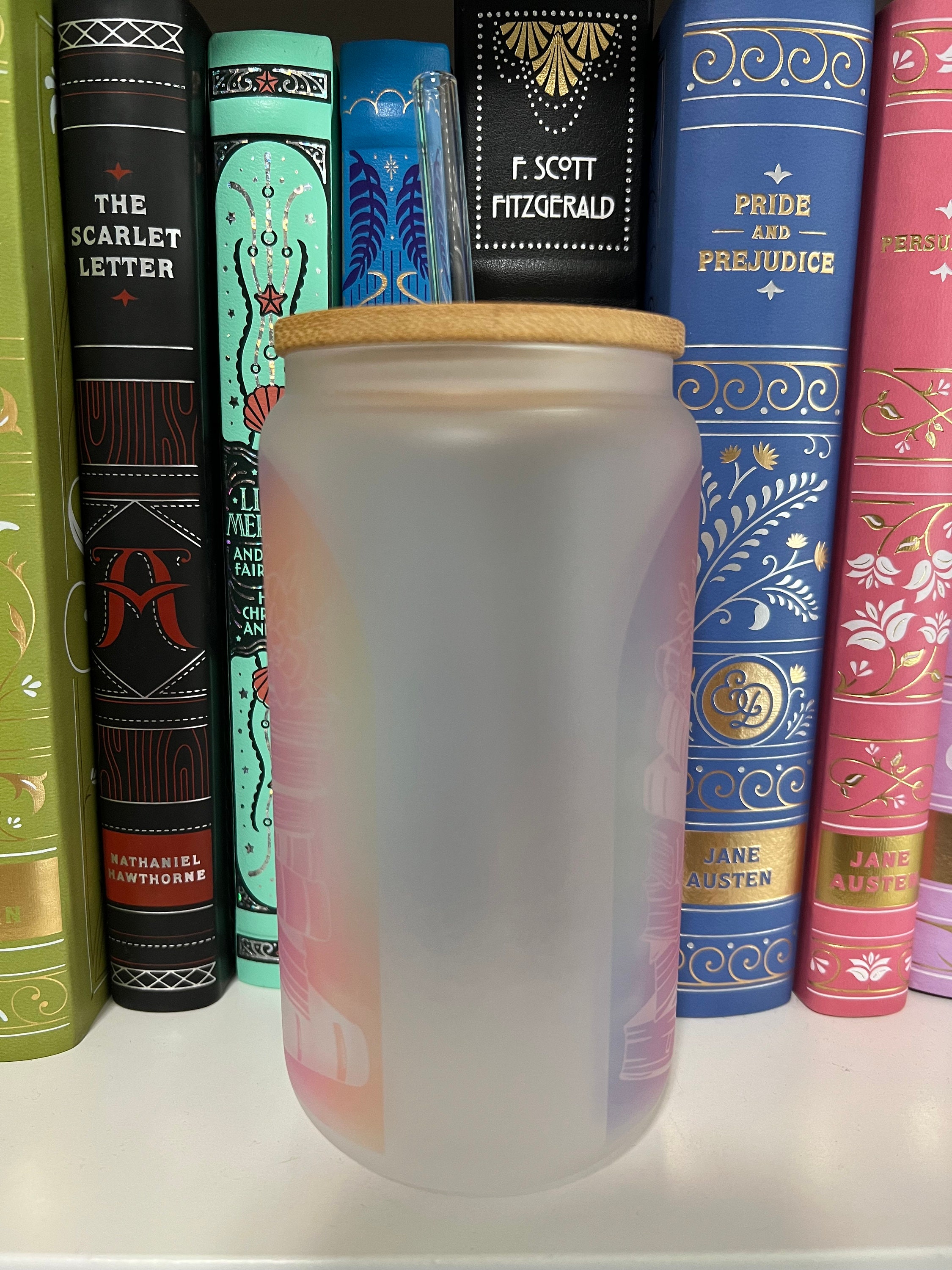Iridescent Book Stack 16oz Frosted Glass Libby Cup Tumbler for Book ...