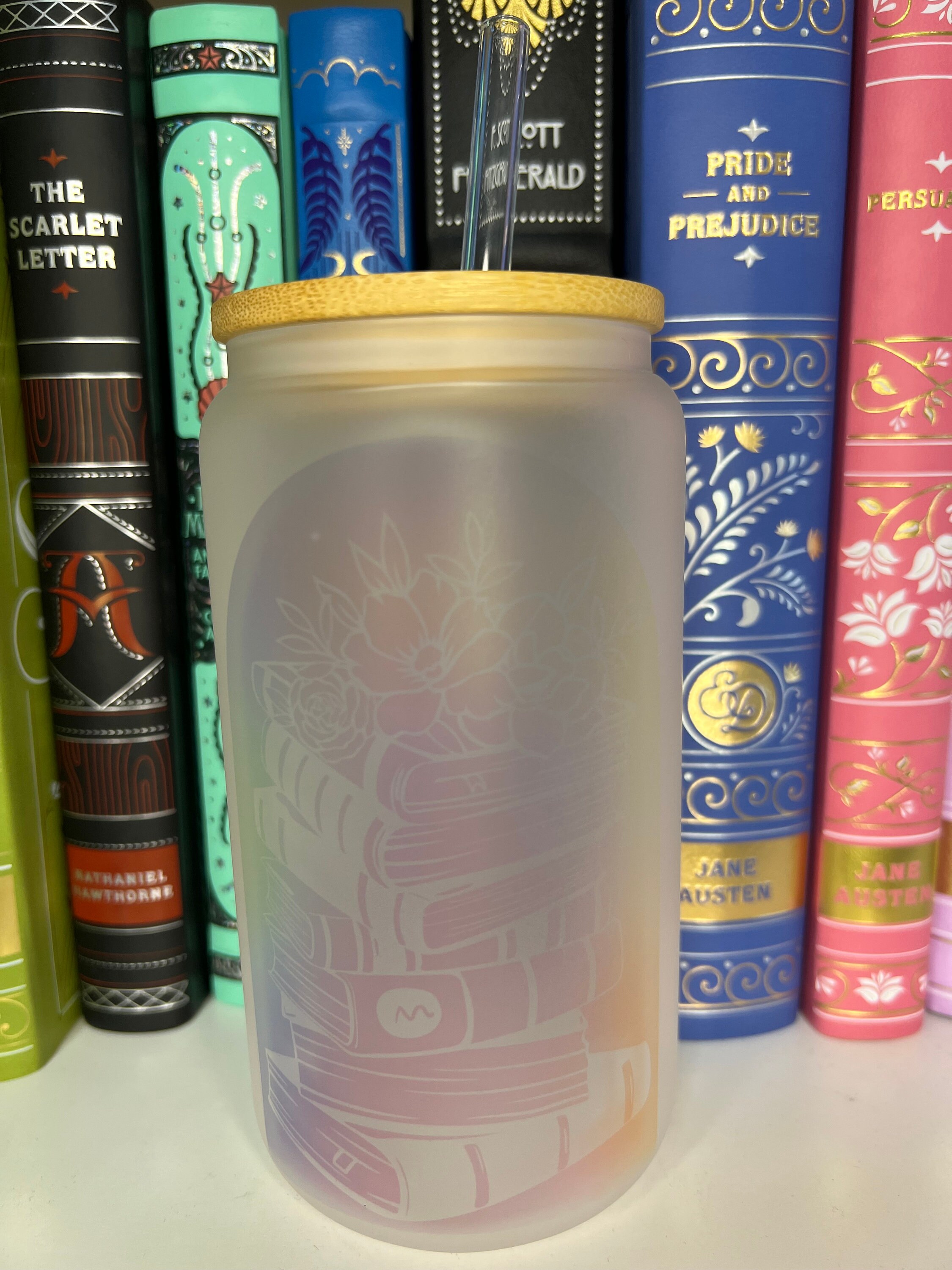 Iridescent Book Stack 16oz Frosted Glass Libby Cup Tumbler for Book ...