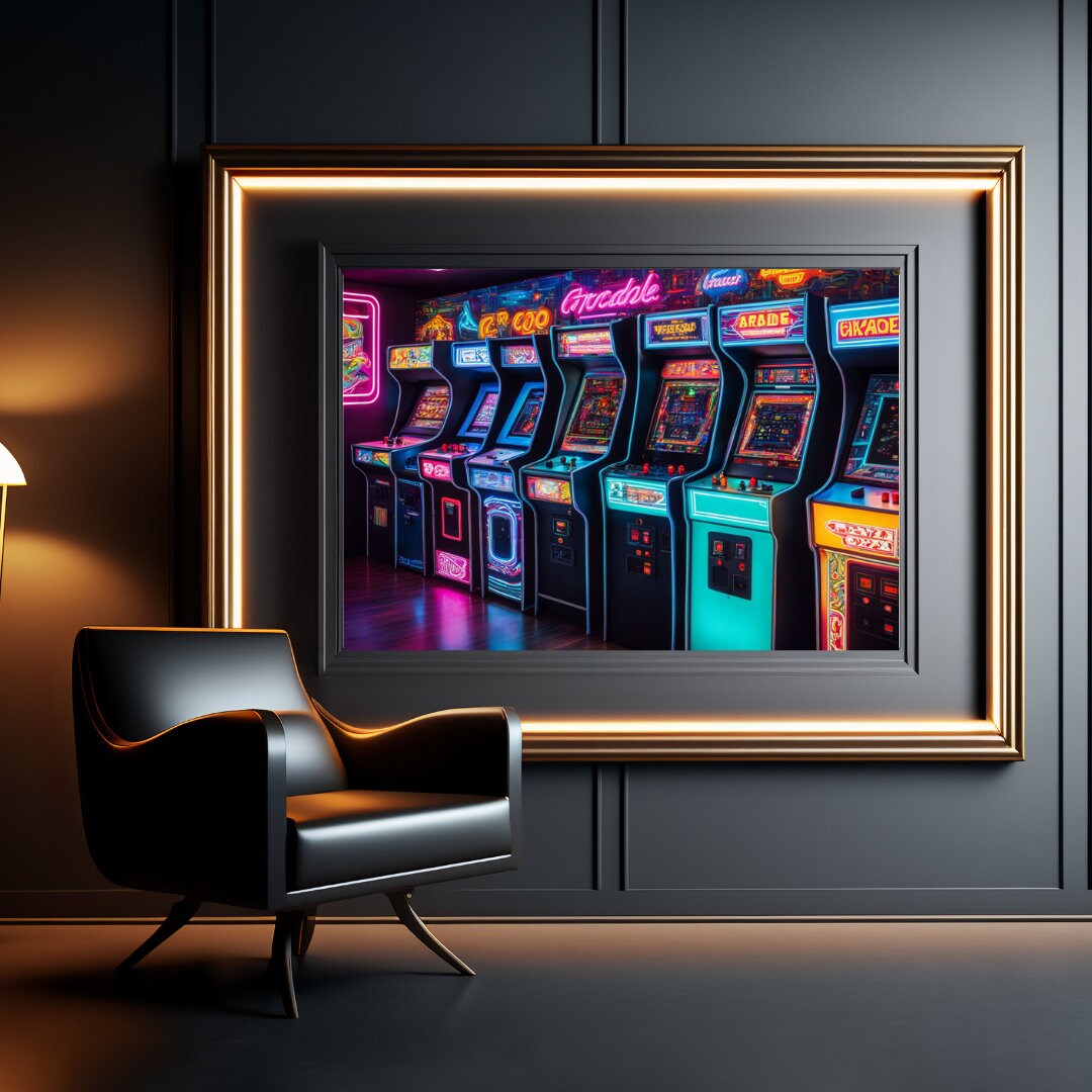 Retro Arcade Neon Color Stretched Canvas Print – 10x18 Wall Art - Etsy