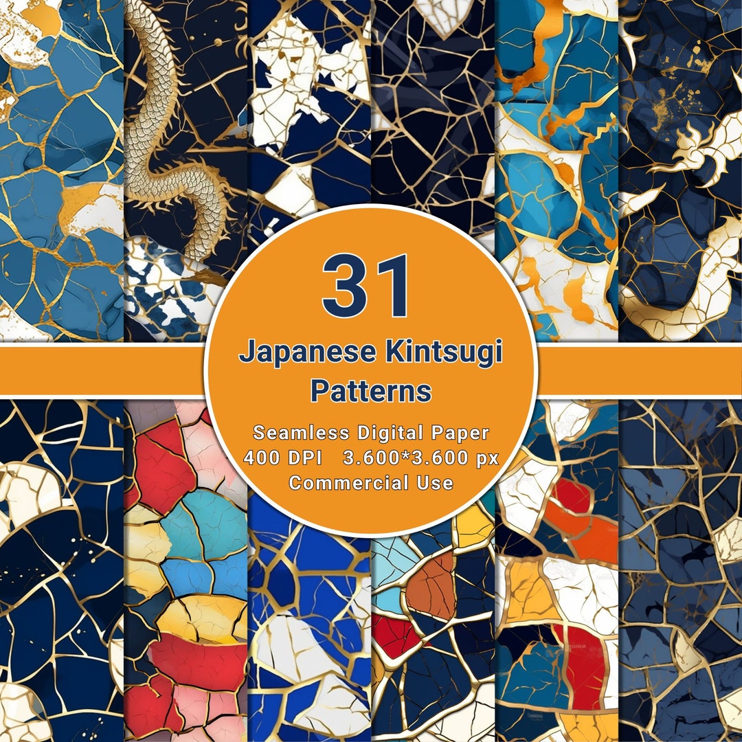 Japanese Kintsugi Seamless Pattern, Commercial Use, Gold Crackled ...