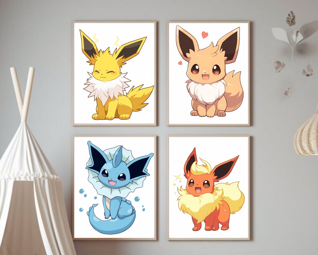 Chibi Evolution Eevee Poster Set, Pokemons Wall Art, Nursery Decor ...
