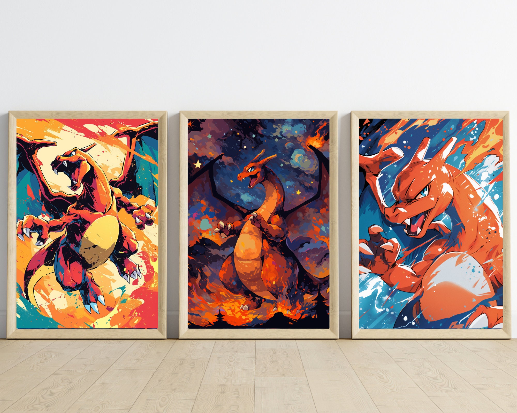 Ash Charizard Poster, Set Anime Poster, Charizard Comics Style ...