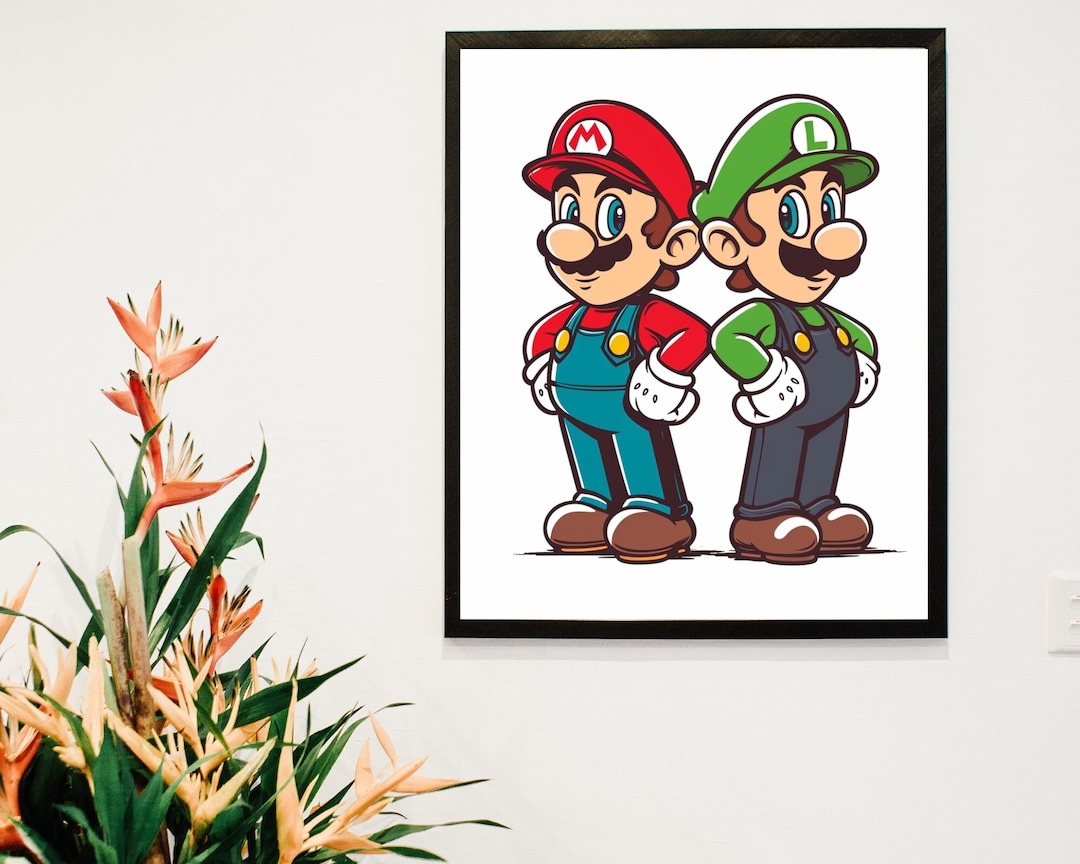 Mario and Luigi Print, Comics Poster, Mario Bros, Poster Style Retro ...