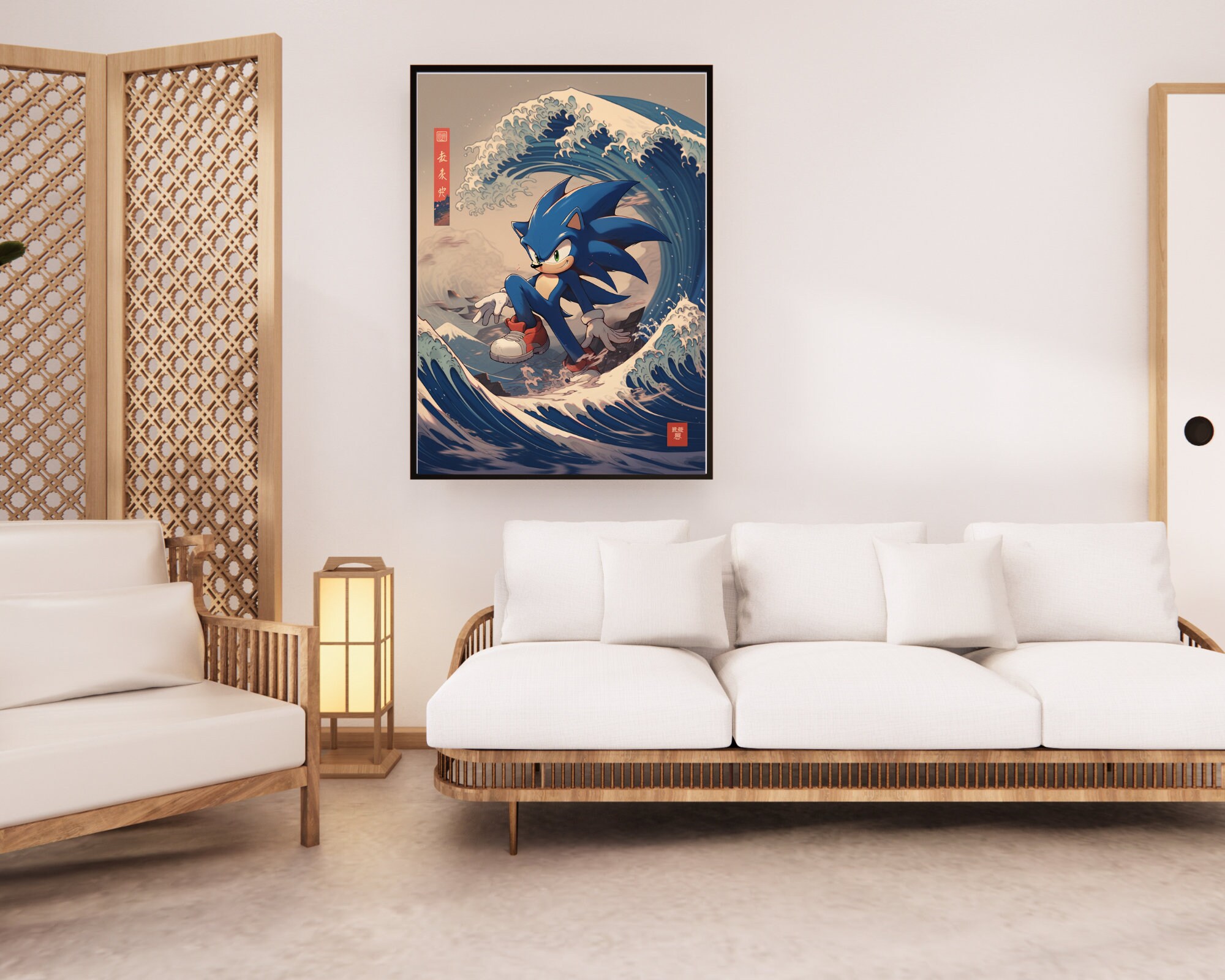 Sonic Poster Printable, the Great Wave, Sonic Surfing Wall Art Print ...