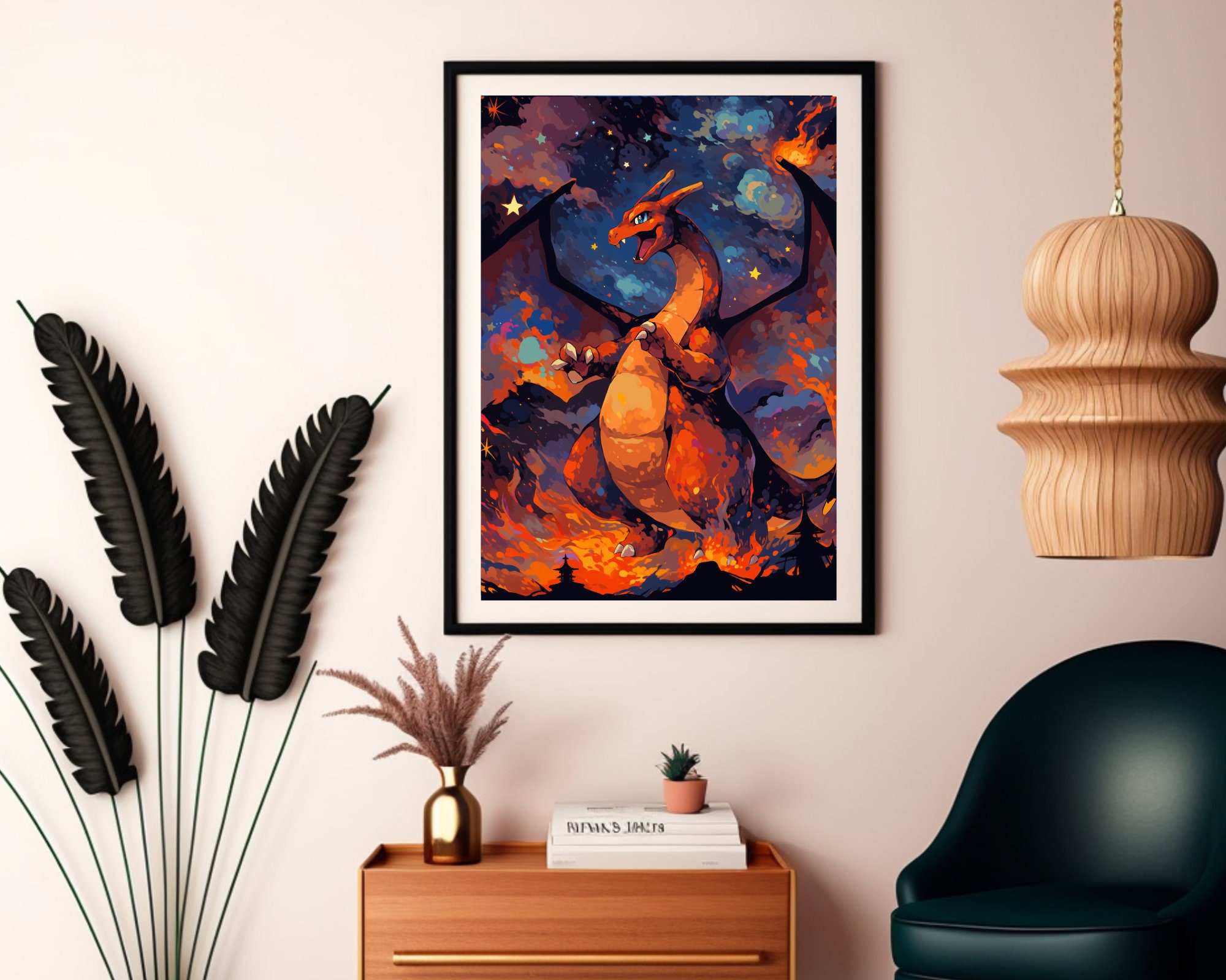 Ash Charizard Poster, Set Anime Poster, Charizard Comics Style ...