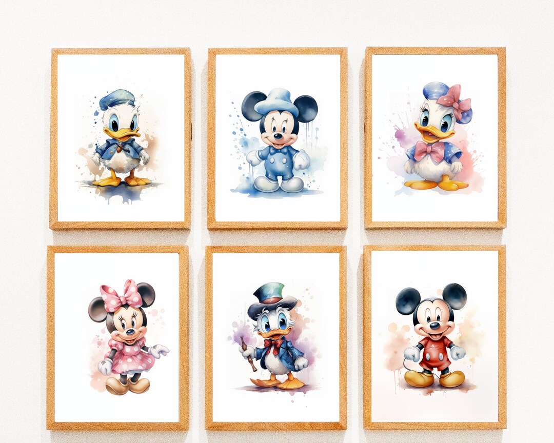 Set 6 DISNEY PRINTABLE ART, Disney Print, Mickey Mouse Print Watercolor ...