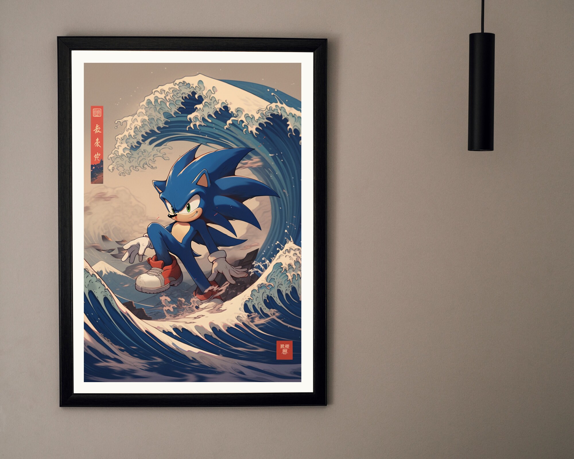 Sonic Poster Printable, the Great Wave, Sonic Surfing Wall Art Print ...
