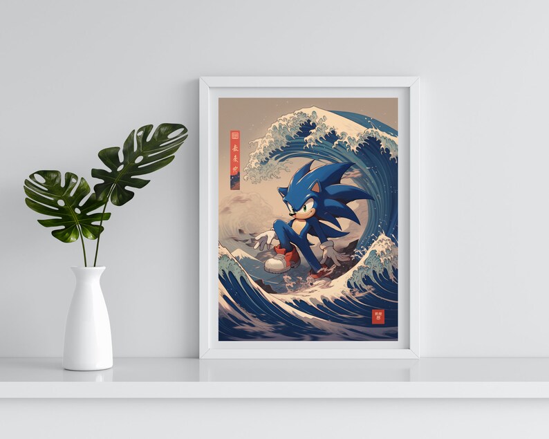 Sonic Poster Printable, the Great Wave, Sonic Surfing Wall Art Print ...