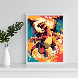 Ash Charizard Poster, Anime Poster, Charizard Comics Style, Printable ...