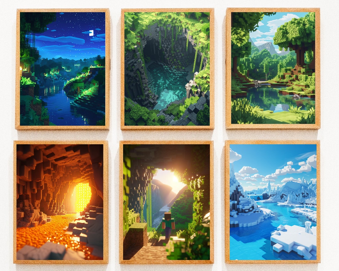 Set of 6 Minecraft Poster, Minecraft Wall Art, Minecraft Landscape ...