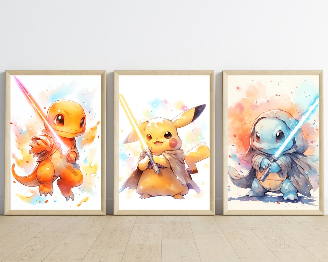 Cute Pokemon Jedi, Ash Pokemons in Star Wars Style, Anime Poster ...