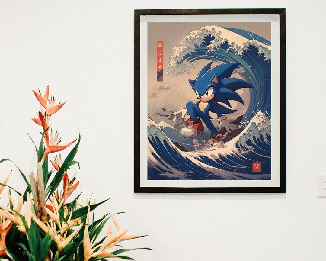 Sonic Poster Printable, the Great Wave, Sonic Surfing Wall Art Print ...