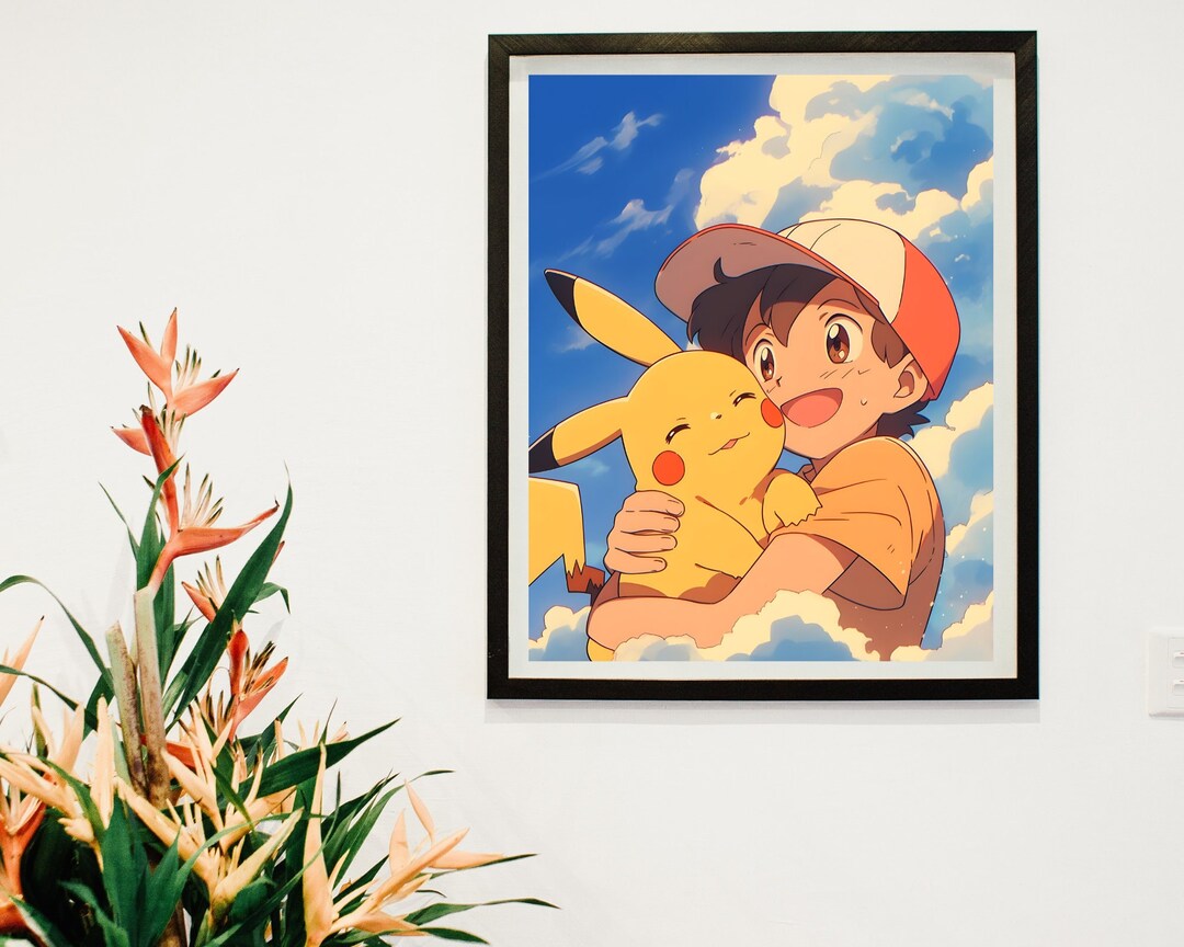 Pikachu and Ash Poster, Pokemon Poster, Retro Anime Style, Anime Poster ...