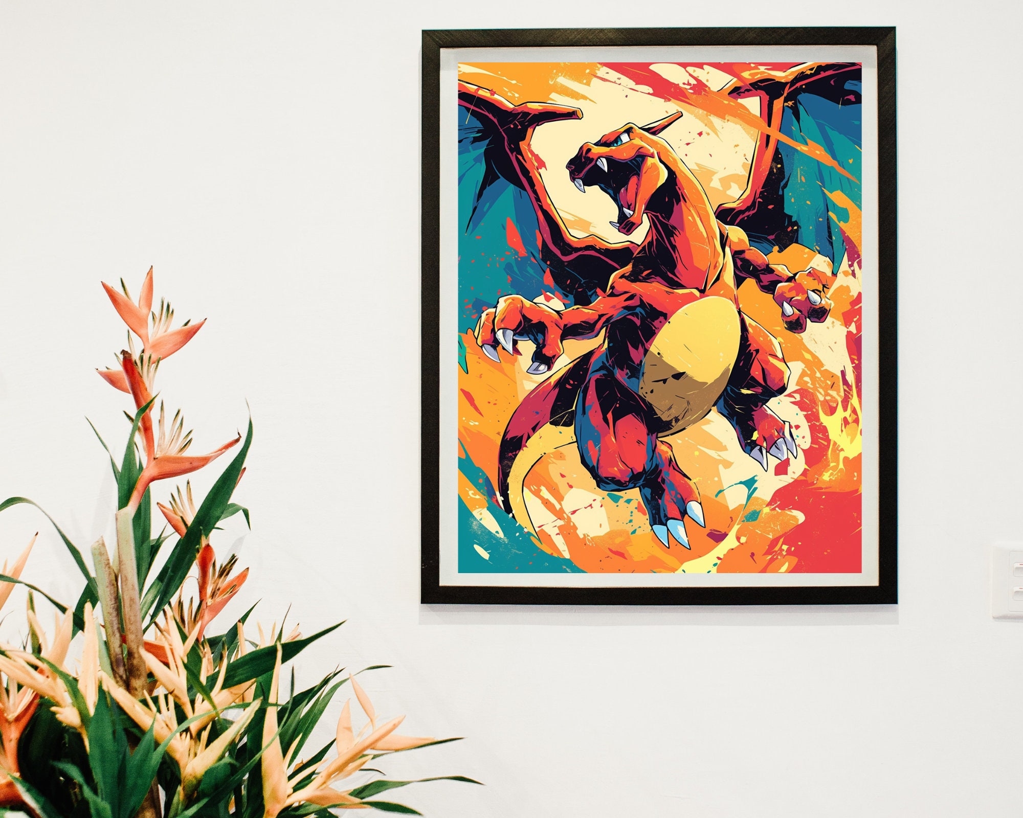 Ash Charizard Poster, Set Anime Poster, Charizard Comics Style ...