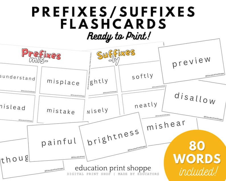 Prefix Suffix Flashcards: Vocabulary Root Words (PDF) - Etsy