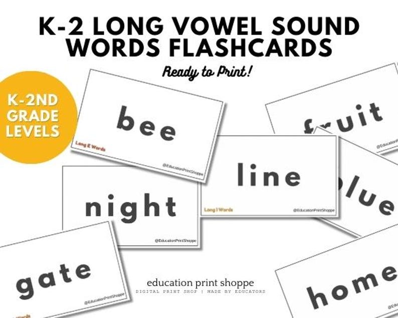 Long Vowel Sound Flashcards: K-2 Phonemic Awareness (PDF) - Etsy