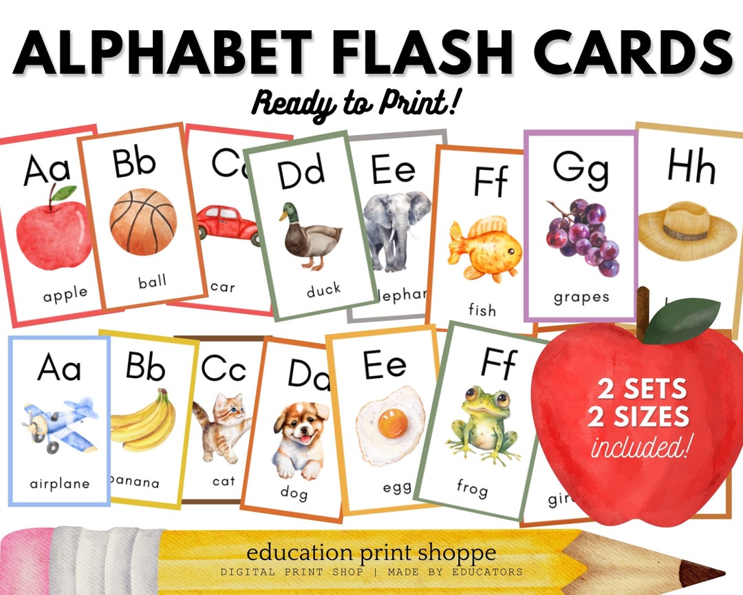 Alphabet Flash Cards, A-Z Cards, Toddler Preschool Kindergarten ...