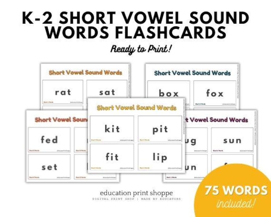 Short Vowel Sounds Flashcards: K-2 Literacy (PDF Download) - Etsy