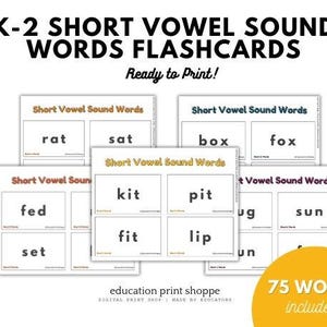 Short Vowel Sounds Flashcards: K-2 Literacy (PDF Download) - Etsy