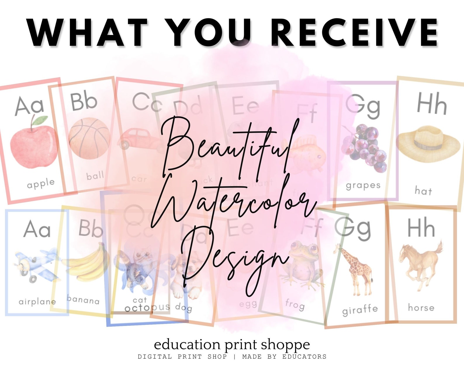 Watercolor Alphabet Flash Cards: Preschool Learning (digital Download ...