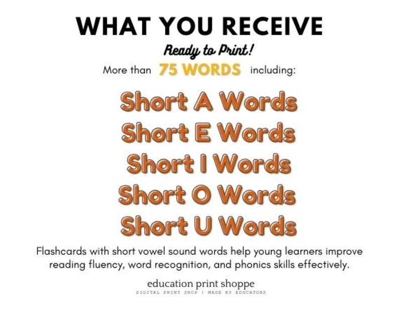 Short Vowel Sounds Flashcards: K-2 Literacy (PDF Download) - Etsy